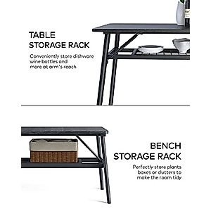 Bealife Dining Table Set for 6 with Bench, 6 Piece Dinette Set W/Chairs for Small Space, Kitchen Table and Chairs for 6 with Rectangular Table, Bench, 4 Chairs, Storage Rack, Steel Frame - Black