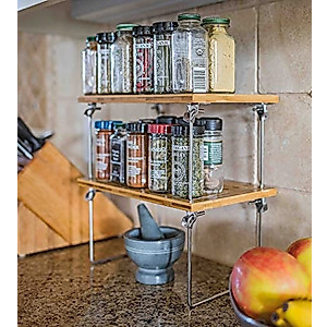 BIRDROCK HOME 2 Pack Kitchen Stacking Utility Shelf - Bamboo - 2 Shelves - Cabinet Closet Organizer and Storage - Small