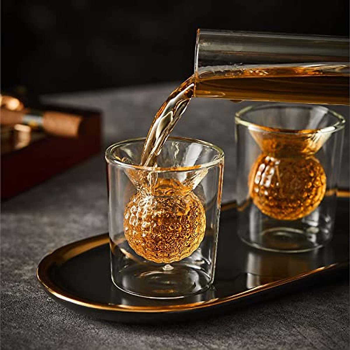 Golf Decanter Whiskey Decanter Set with 4 Golf Ball Whiskey Glasses - Unique Golf Gifts for Men - 750ML Golf Themed Liquor Decanters for Alcohol, Bourbon, Scotch, Vodka, Tequila, Wine