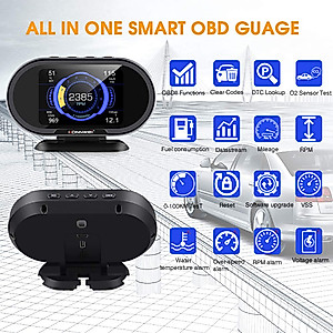 KONNWEI KW206 Car OBD2 HUD Digital Meter Gauge All in One Automotive Trip Computer Smart OBD Speedometer Water Temperature Fuel Pressure Tester for All 2003 and Newer Cars