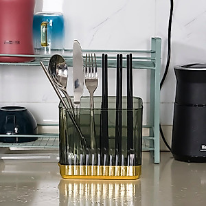 Linkidea Utensil Holder with Drainer, Spoon Fork Chopsticks Cutlery Silverware Holder, Kitchen Sink Flatware Caddy Drying Rack Countertop Organizer