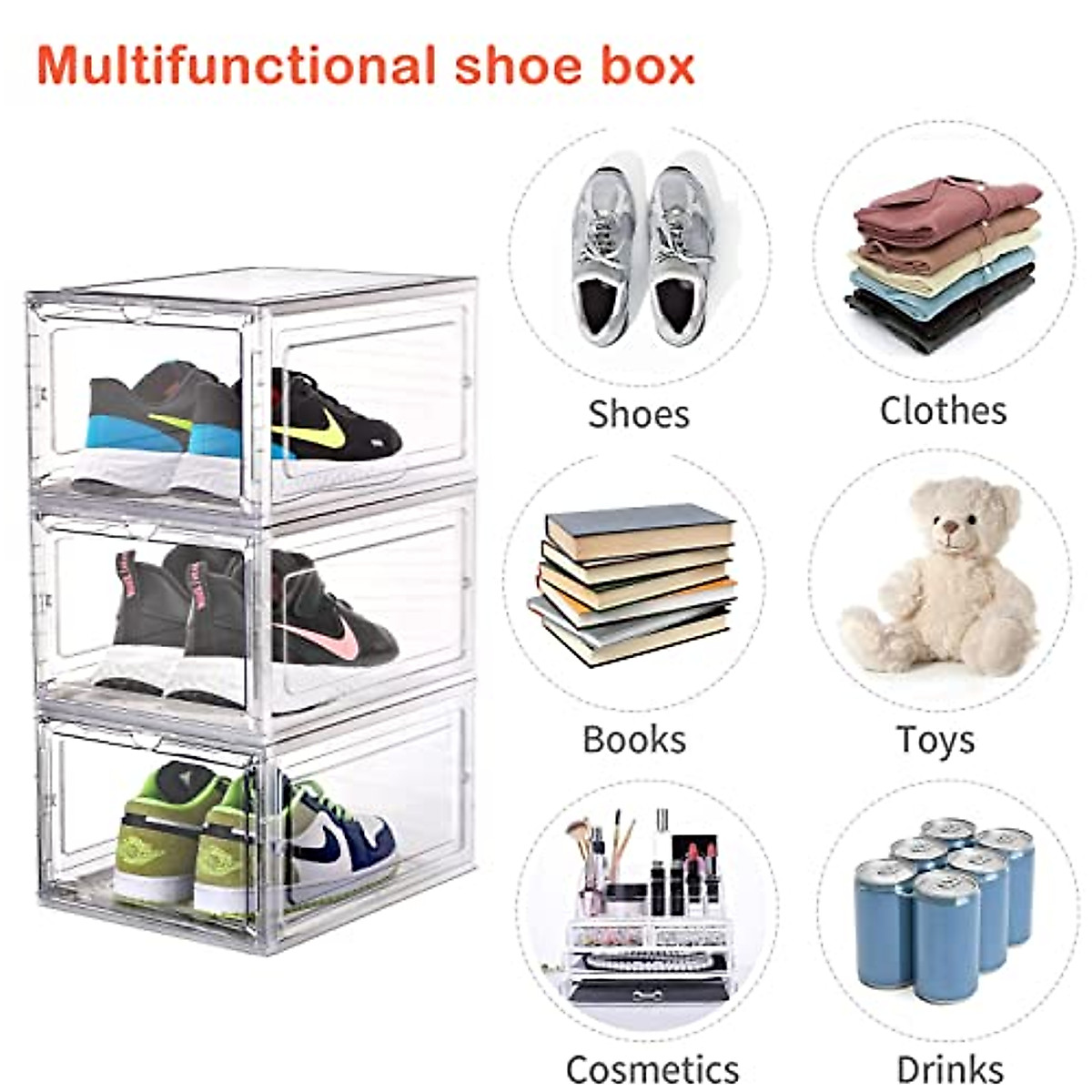 Shoe Storage Boxes Clear Plastic Stackable,3 Pack Acrylic Modular Shoe Organizer for Closet, Shoe Containers Case for Sneaker Storage, White-01