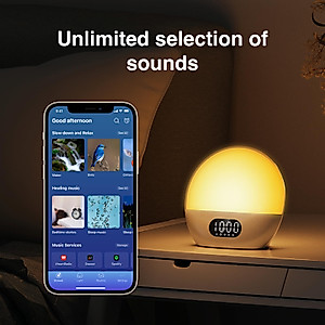 WiiM Wake-up Light, Alexa Built-in, Unlimited Sound Choices, All-in-One Sunrise Alarm Clock, Sound Machine, Sleep Routines and More - Polished Silver
