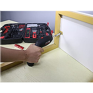 Small Home Tool Kit included Battery Screwdriver Cordless Women's Tool Kit with Case-SAVWAY P7994 Hand Tool Set with Black Toolbox for DIY Projects