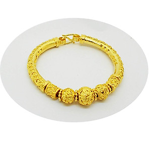 Lai Thai Gold Plated Bangle 24k Thai Baht Yellow Gold Filled Bracelet Size 6.5 Inch and Earrings 1 Pair