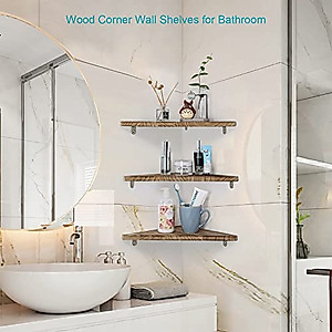 Amy Dceom Corner Wall Shelves Set of 3, Rustic Wood Corner Floating Shelves, Wall Mount Storage Display for TV Accessories, Baby Monitor, Speaker, Cable Box, Game Console (Natural)