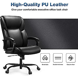 Executive Office Chair - Height Adjustable High Back Computer Chair, Ergonomic Home Office Desk Chair with Wheels, Armrest, and Headrest - 360° Swivel PU Leather Chair for Adults, Black.