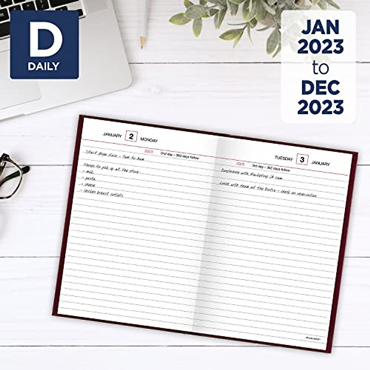 AT-A-GLANCE 2023 Daily Diary, Standard Diary, 5-1/2" x 8", Small, Hardcover, Red (SD38713)
