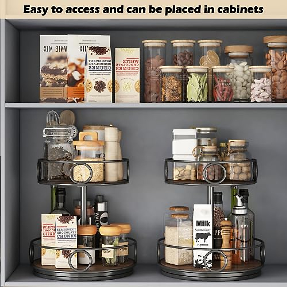 COVAODQ Wooden Lazy Susan Turntable for Cabinet Pantry Kitchen, 360 Degree Rotating Spice Rack Organizer