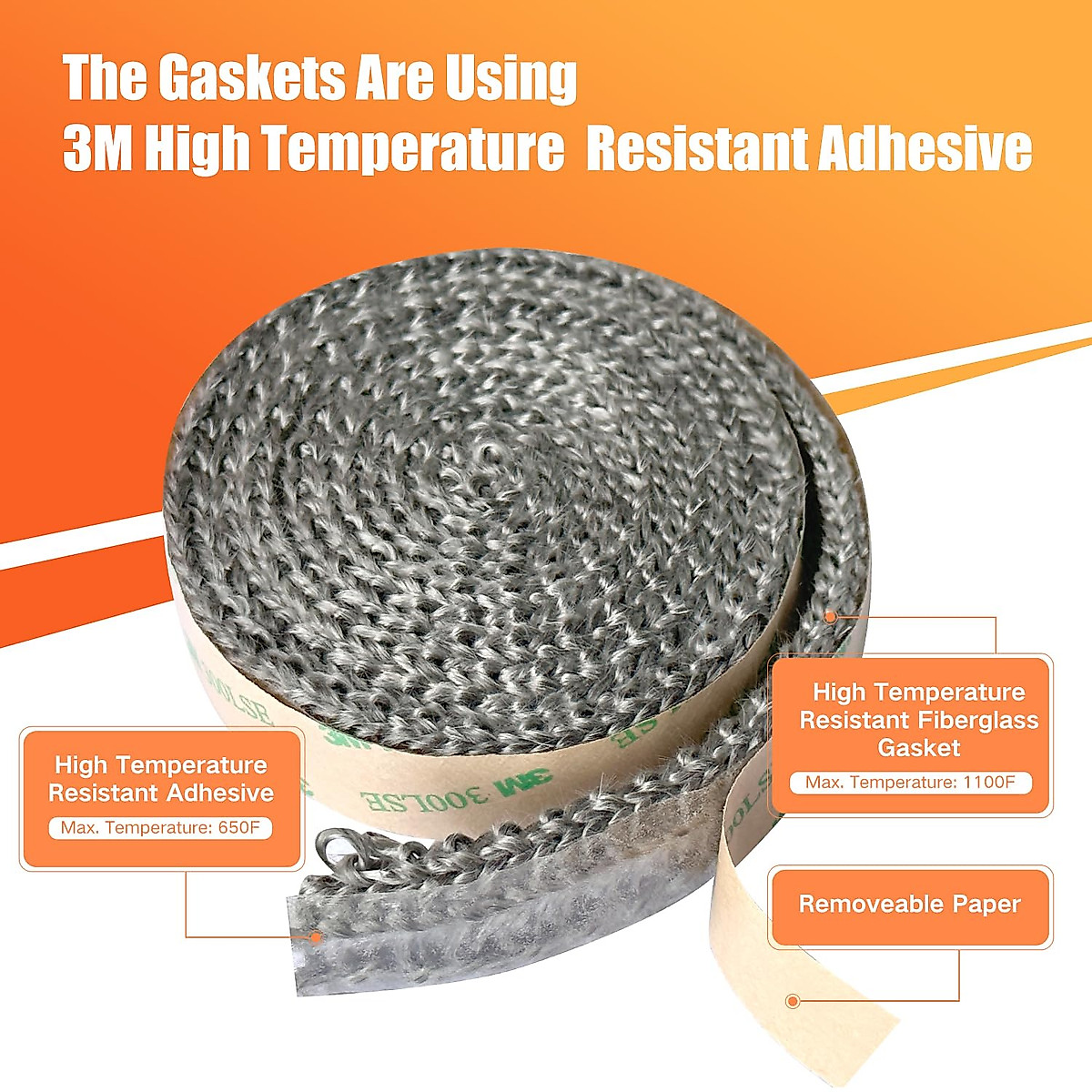 Protalwell Self Adhesive Stove Window Glass Gasket Tape, 1" Width 216" Length, Flat Stove Door Glass Gasket, Self Stick Flat Gasket Tape for Stove and Fireplace Window Glass