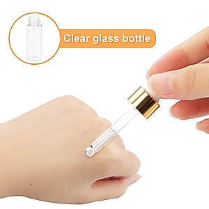 Empty Transparent Glass Bottles Containers Vials Holder,5ml Essential Oil Glass Dropper Bottle Makeup Sample Storage Containers With Gold Head Glass Dropper &White Dropper Cap&2pcs Straws,50pcs