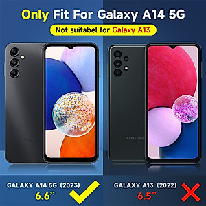 Huness 3 in 1 Case for Galaxy A14 with Tempered Glass Screen Protector, Camera Lens Protector and Silicone Protective Cover - Black
