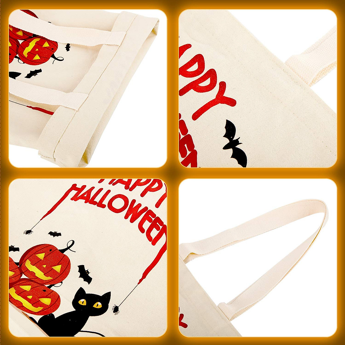 Weewooday 2 Pieces Halloween Tote Bag Reusable Canvas Bag Grocery Shopping Bag Pumpkin Candy Bag for Halloween Party or Daily Supplies