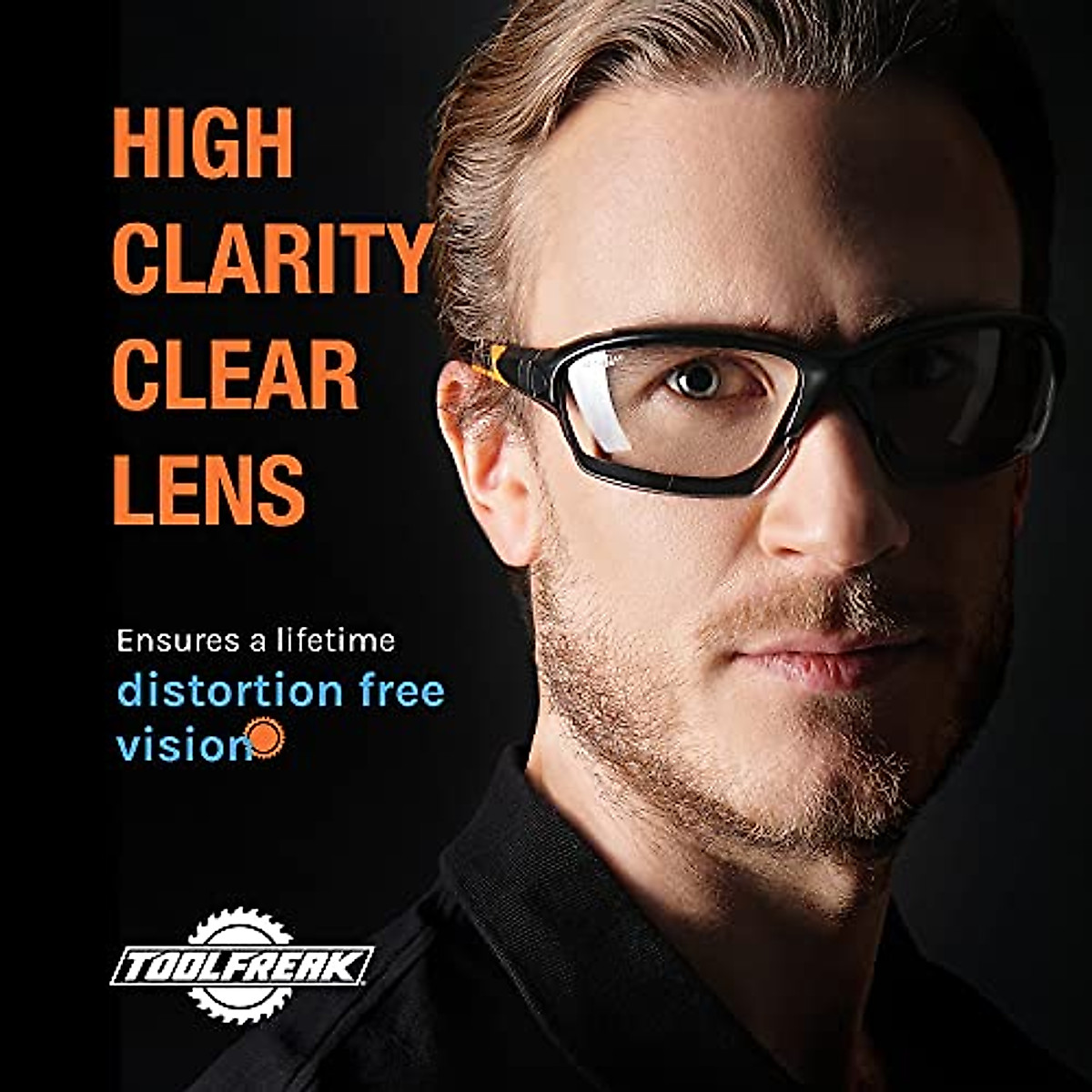 ToolFreak Spoggles - Clear Lens With Hard Case - Safety Glasses & Protective Goggles - Polycarbonate Lens, ANSI Z87 Rated - Foam Padded, Removable Legs, Headstrap, Hard Case & Cloth