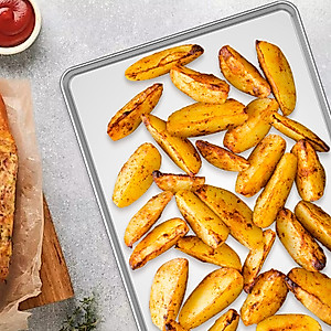 Wildone Baking Sheet with Silicone Mat Set, Set of 6 (3 Sheets + 3 Mats), Stainless Steel Cookie Sheet Baking Pan with Silicone Mat, Non Toxic & Heavy Duty & Easy Clean