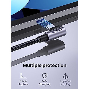 UGREEN 60W USB C to USB C Cable Right Angle USB C Fast Charging Cable Compatible with MacBook Pro/Air, iPad Pro/Mini/Air, Samsung Galaxy S23/S22/Z Fold/Z Flip, Google Pixel, Switch, etc. 3.3FT