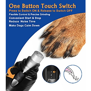 Petsaunter Dog Nail Grinder, 2-Speed and LED Light, Powerful Touch-Switch, Quiet and Low-Vibration Dog Nail Trimmers, and 3 Ports for Large Dogs, Medium, Small Dogs Cats Pets with Hard or Thick Nail