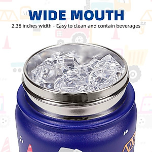 Fanhaw 14 Oz Kids Insulated Stainless Steel Water Bottle with Straw Lid - Leak & Sweat Proof with Anti-Dust Lid (Blue - Under Construction)