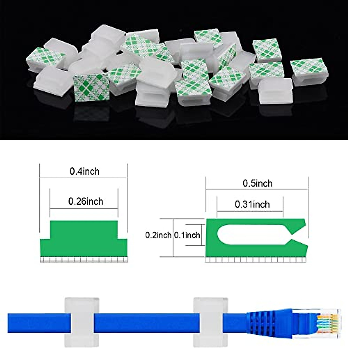 100 Pieces Adhesive Cable Clips Wire Clips Cable Management Wire Cord Holder (13 x 10 mm, White)