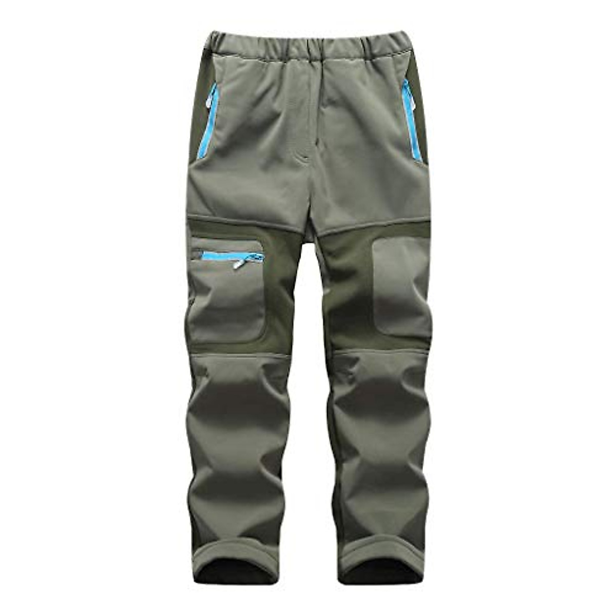 linlon Kids Boy's Snow Waterproof Pants Youth Fleece Lind Hiking Softshell Warm Insulated Ski Trousers 9056-Army Green-L