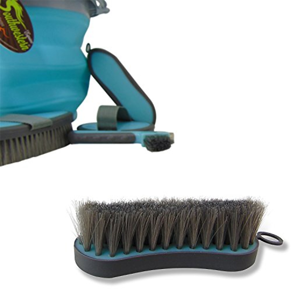 Collapsible Grooming Kit 10 Liter Bucket and 5 Grooming Tools by Southwestern Equine (Turquoise)