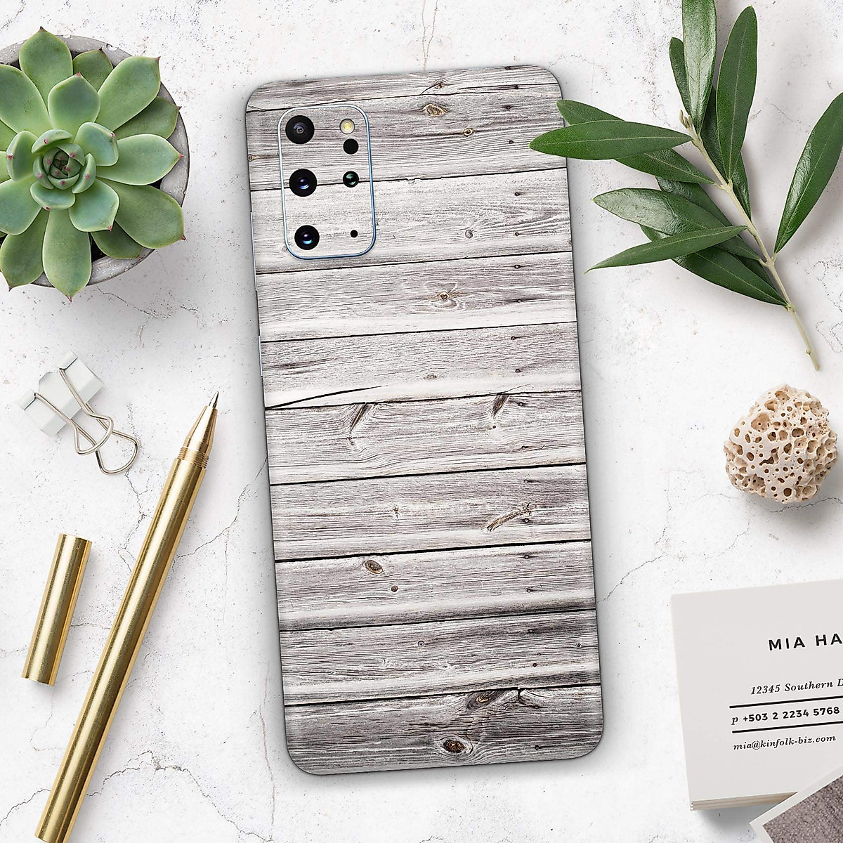 DesignSkinz Aged White Wood Planks Protective Vinyl Decal Wrap Skin Cover Compatible with The Samsung Galaxy S20 (Screen Trim & Back Glass Skin)