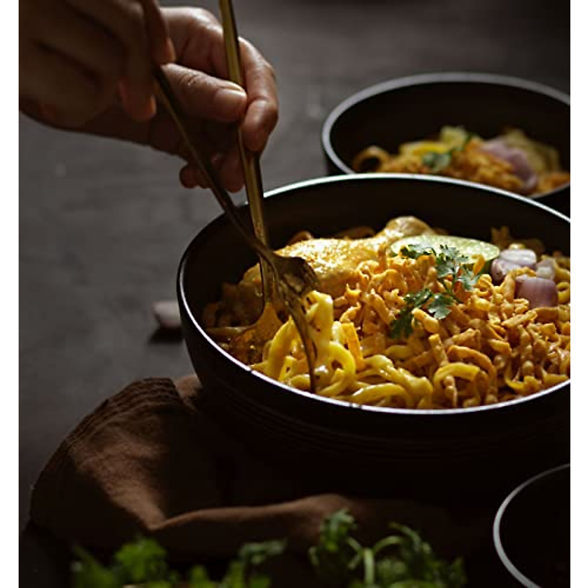 Bruntmor Ceramic Bowls, For Salad, Soup, Pasta Bowl Set Of 6 Serving Plates. 24 Oz Porcelain Baking Skillet With Handles. Safe For Oven, Microwave, Dishwasher. Serving Christmas Dish. Matte Black