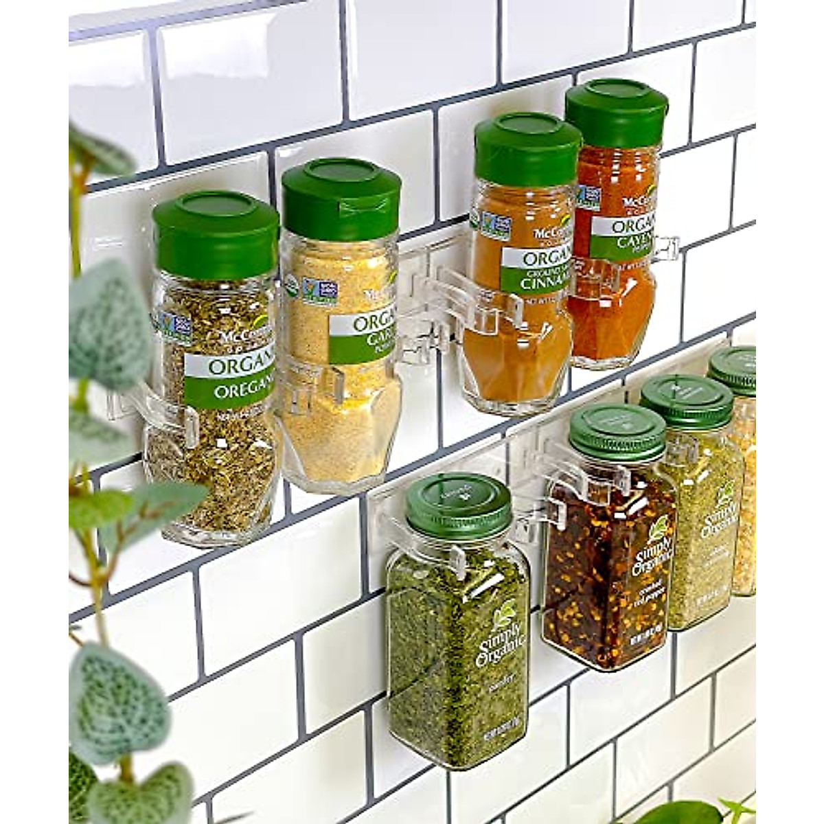 CAXXA 20 Clear Adhesive Spice Gripper Strip Clips, Spice Rack Dispenser, Kitchen Cabinet Holder, 4 Strips, Holds 20 Jars