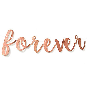 Rose Gold Glitter Forever Young Banner, Bunting Garlands for Men/Women's Birthday Party Decoration Supplies, 30th 40th 50th 60th 70th 80th Birthday Party Background Sign (Pre-Strung)