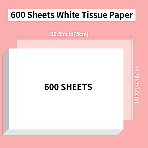 20 x 30 Inches White Tissue Paper 600 Sheets White Wrapping Tissue Paper Bulk for Storage Packaging Christmas Stocking Stuffers Gift Bags Wedding Birthday Art Crafts