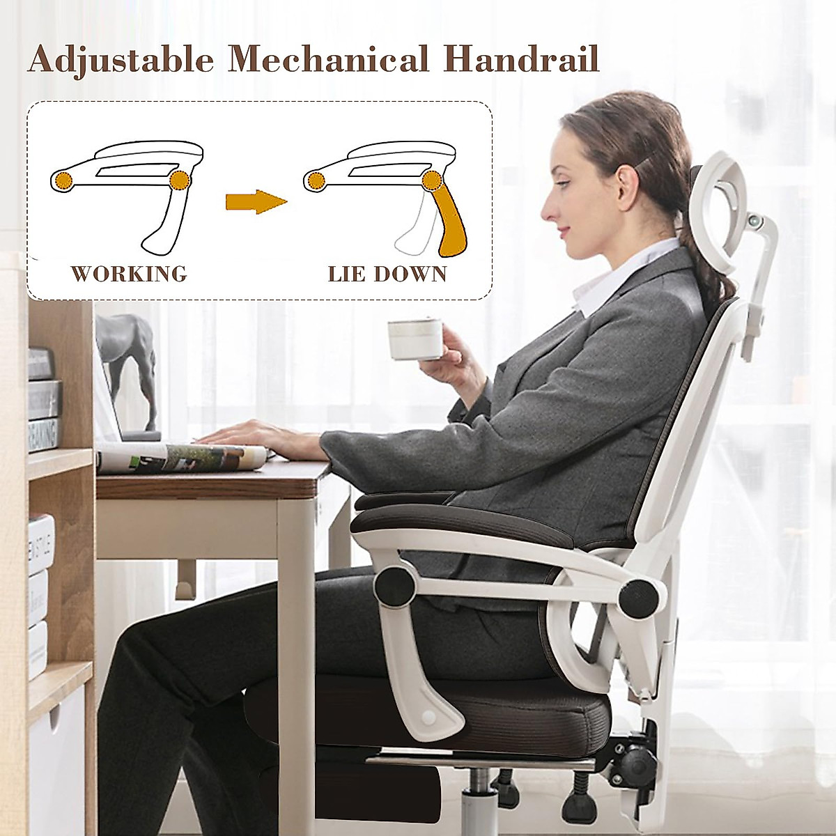 XUEGW Ergonomic Office Chair High Back Mesh Desk Chair with Lumbar Support and Adjustable Headrest Computer Gaming Chair Executive Swivel Chair for Home Office