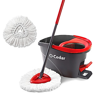 O-Cedar Easywring Microfiber Spin Mop & Bucket Floor Cleaning System with 1 Extra Refill,Red/Gray and O-Cedar Pet Pro Broom & Step-On Dustpan PowerCorner, Red Bundle