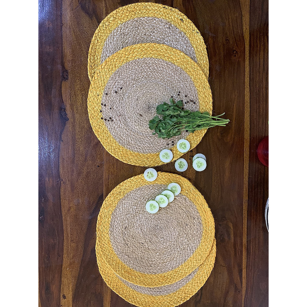 Nature4u 100% Jute Hand Braided Placemat Set of 4 Rustic Vintage Farmhouse Table top & Dining Table Round Placemat for Parties (14” Diameter, Natural Beige) Set of 4
