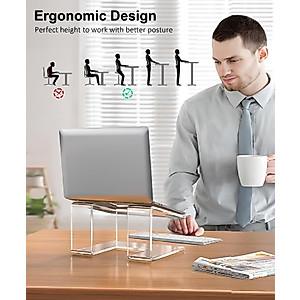 FUCDTEFC Acrylic Laptop Stand for Desk, Laptop Riser Tray for 13.3 14 15.6 Inch Clear Laptop Holder, Computer Stand for Laptop Compatible with MacBook, MacBook Pro, Dell, Lenovo, HP, Samsung