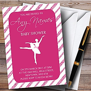 Pink Glitter Stripes Ballerina Ballet Invitations Baby Shower Invitations