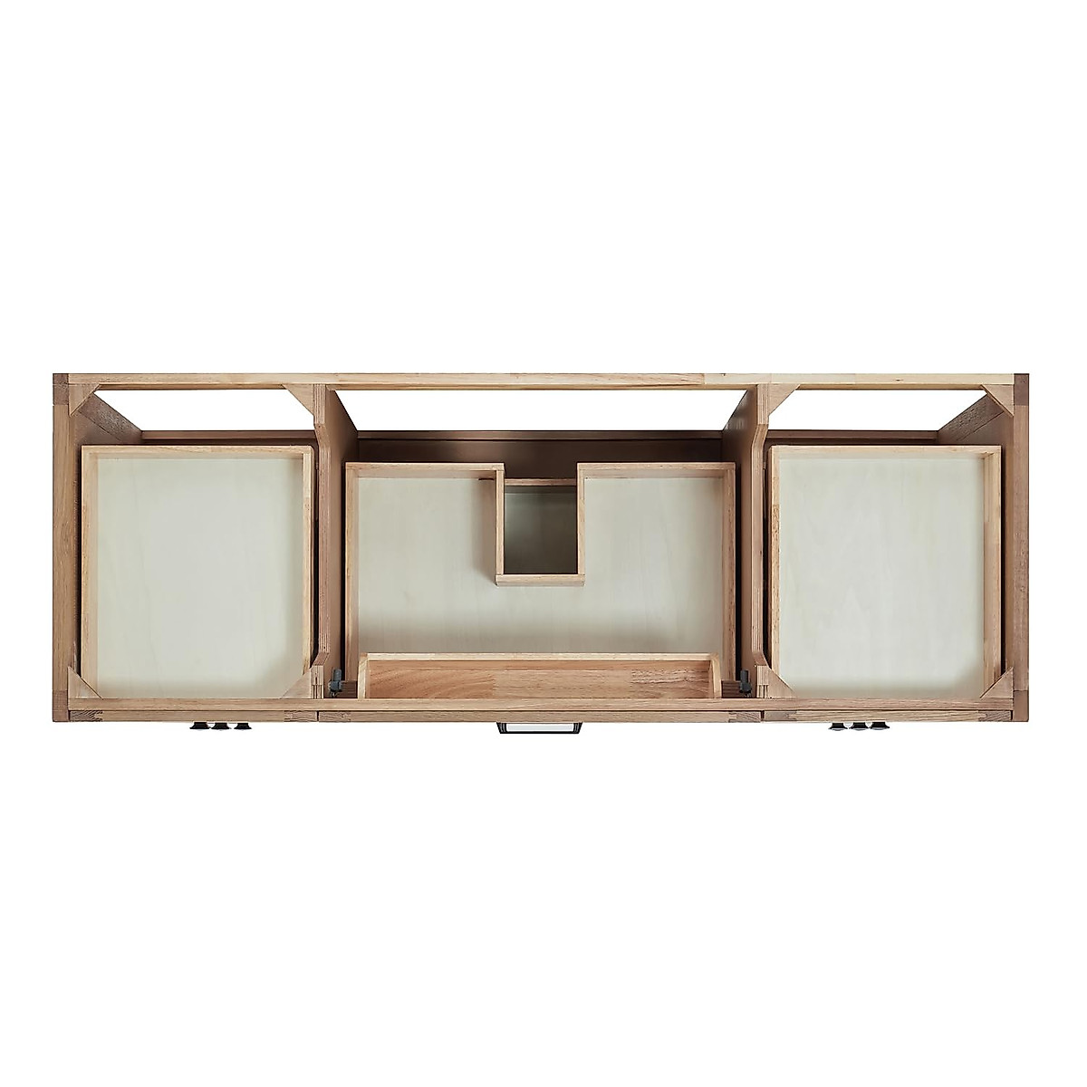 ARIEL 61'' Bathroom Vanity with Sink, American White Oak Solid Wood, 1.5" Edge Pure White Quartz Countertop and Backsplash, Rectangle Sink, Soft Closing Doors, Dovetail Drawers, Matte Black