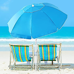 Beach Umbrella - 6.56FT Arc Length, 5.9FT Diameter Portable Beach Umbrellas for Sand Heavy Duty Wind with Air Vents, Adjustable Tilting Pole with 8 Ribs UV 50+ and Carry Bag