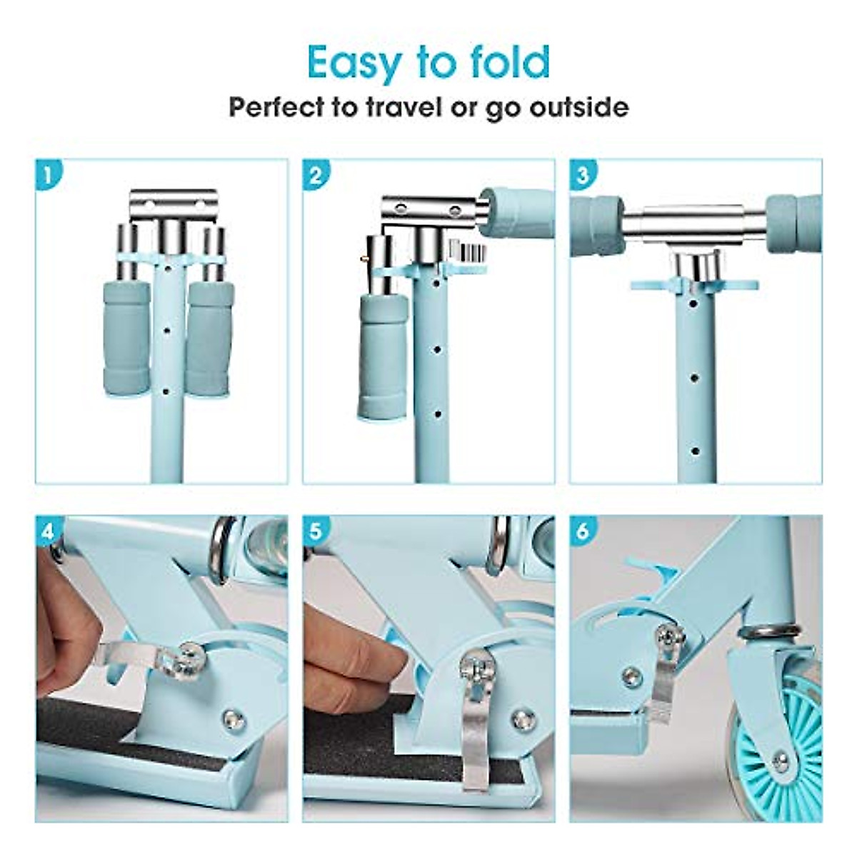 Scooters for Kids Ages 4-10，Folding Kick Scooter with 2 LED Light Up Wheels for Girls Boys Child Toddler，3 Adjustable Handle Height