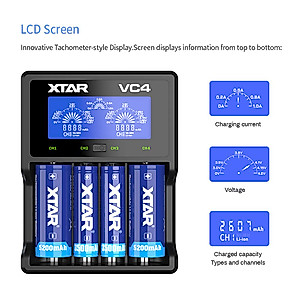 XTAR Battery Charger XTAR VC4 Universal Battery Charger LCD Display Battery Charger 18650 4 Slots