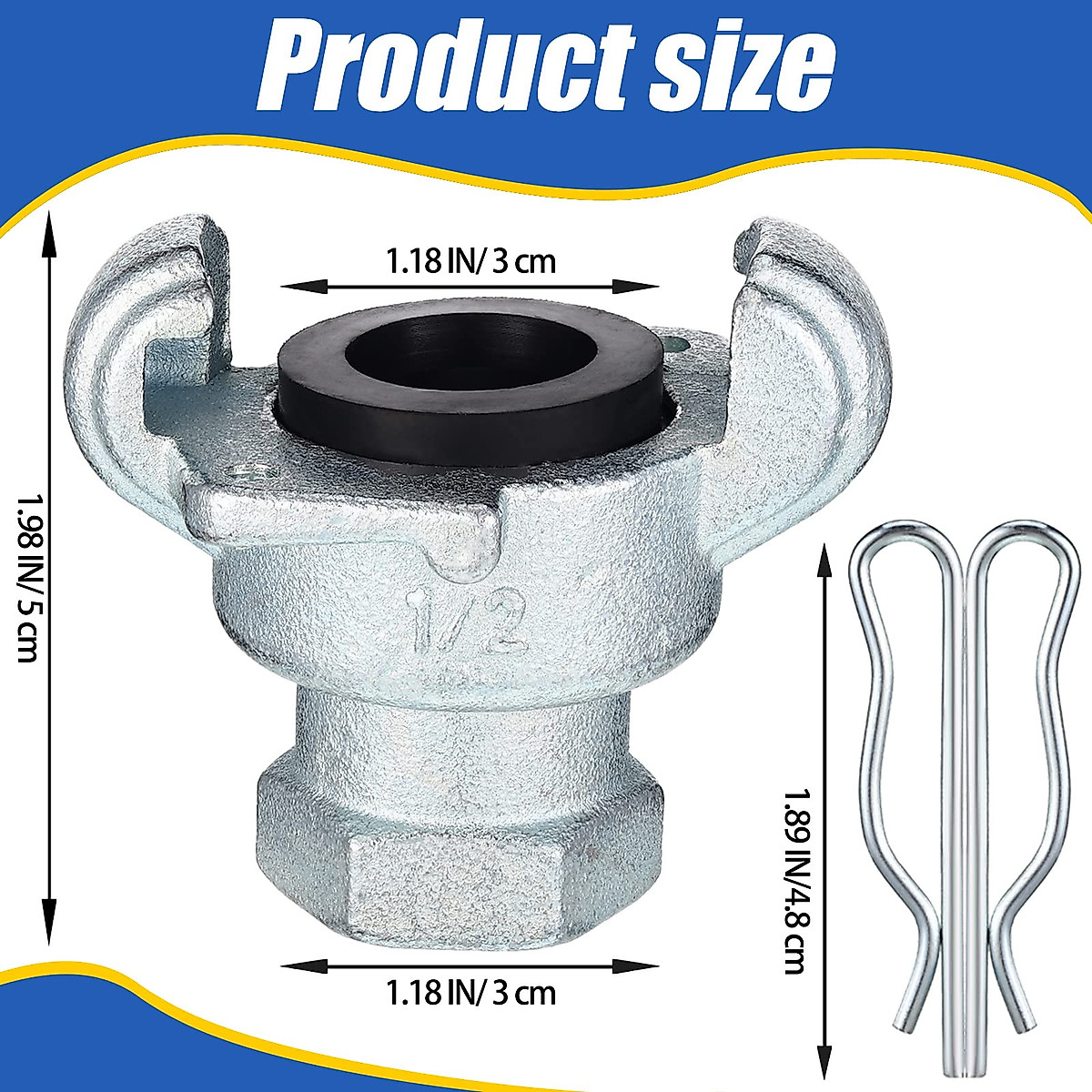 Therwen 4 Sets NPT Iron Air Hose Fitting 2 Lug Universal Coupling Chicago Fitting for Female and Male End(1/2'', Female End)