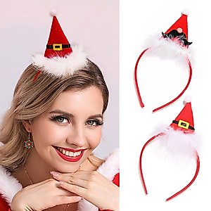 CLOACE Christmas Headbands Xmas Hair Hoop Red Santa Hat Hairband Party Costume Hair Accessories for Women and Girls(pack of 2)