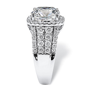 PalmBeach Platinum-plated Sterling Silver Cushion Cubic Zirconia Simulated Halo Engagement Ring Sizes 6-10 Size 7