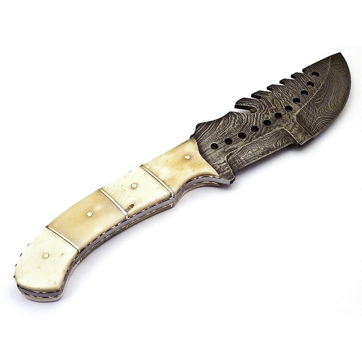 Skokie Knives Custom Hand Made Damascus Steel Hunting Tracker Knife Handle Camel Bone With Brass Spacer (Tracker W)