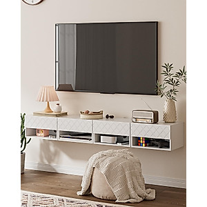 Aobafuir Floating Nightstand, Small Modern Floating Nightstand with Drawer, Floating Shelves for Bedroom, Bathroom (White Diamond)