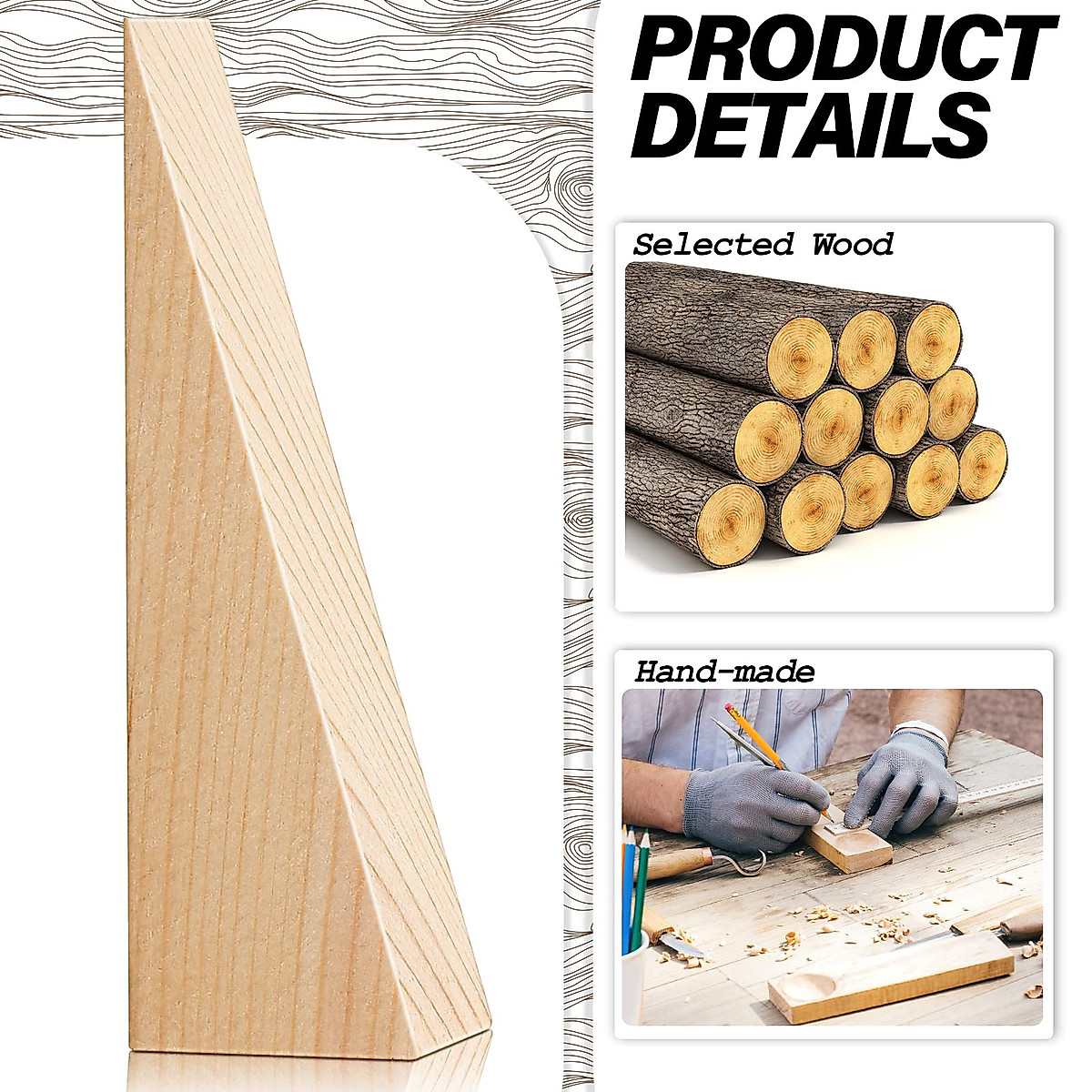 Treela Wooden Wedges for Chair Caning Supplies Wood Wedge Non Slip Wood Door Wedge Tool Triangle Wood Block for Chair Caning Door Stop, 3.94 x 1.18 x 1.18 Inch(10 Pieces)