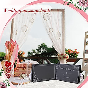 Wedding Guest Book 12 x 8 Inch Hard Cover Photo Album Sign in Registry Guestbook Scrapbook with Silver Foil Gilded Edges Ribbons 100 Pages Black Hardbound Book with 2 Pens 4 Photo Corners for Wedding