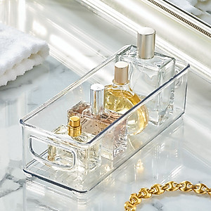 mDesign Small Plastic Stackable Bin with Handles and 9" Fluted Lazy Susan Turntable Plastic Spinner Combo Set for Organization in Bathroom, Closet, Cabinet, or Vanity Countertop - Set of 5 - Clear