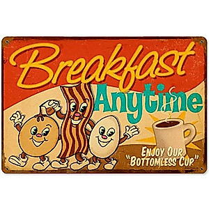 ZMKDLL Breakfast Coffee Diner Tin Sign Kitchen Metal Wall Decor Outdoor Indoor Wall Panel Retro Vintage Mural Size 20x30 cm Poster