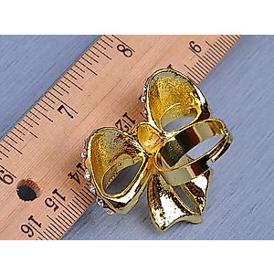 Alilang Golden Tone Shine Clear Crystal Rhinestones Bow Knot Statement Adjustable Ring