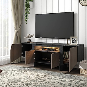 LED TV Stand with Storage Cabinet,Shelves and Cable Holes, Media Entertainment Center for TV up to 65",Television Stands Console Table Coffee Table Credenza for Living Room Bedroom,Antique Dark Grey